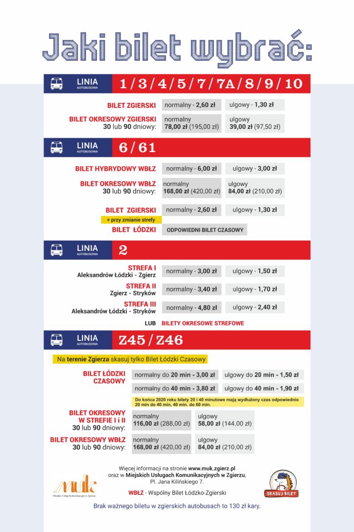 Jaki wybrać bilet? : Miejskie Usługi Komunikacyjne w Zgierzu